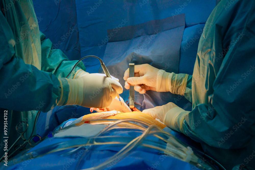 Surgeons prepare patient for surgery on operating table before ...
