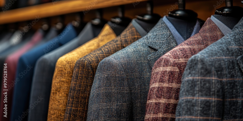 Elegant display of stylish men's suits in various colors and patterns ...