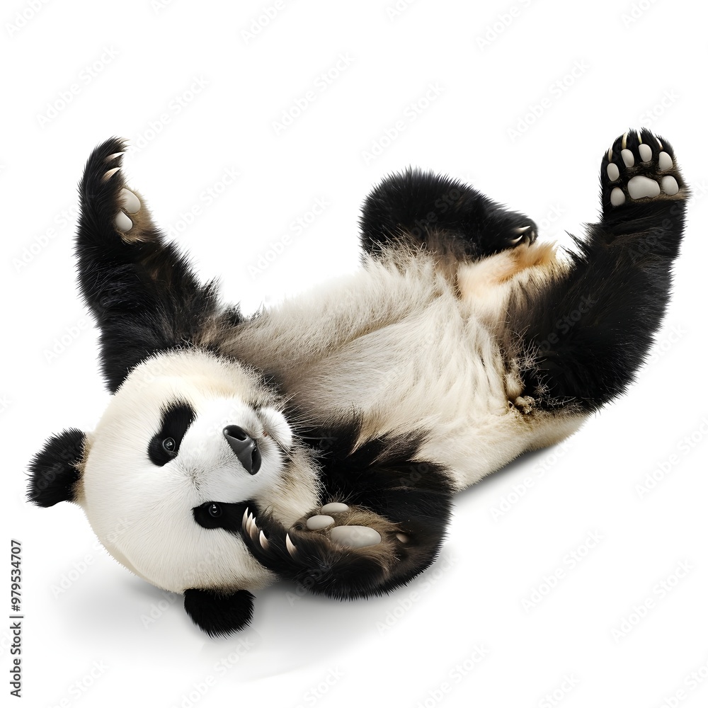 Panda Laying on Its Back with Paws in the Air, Playful Expression and ...