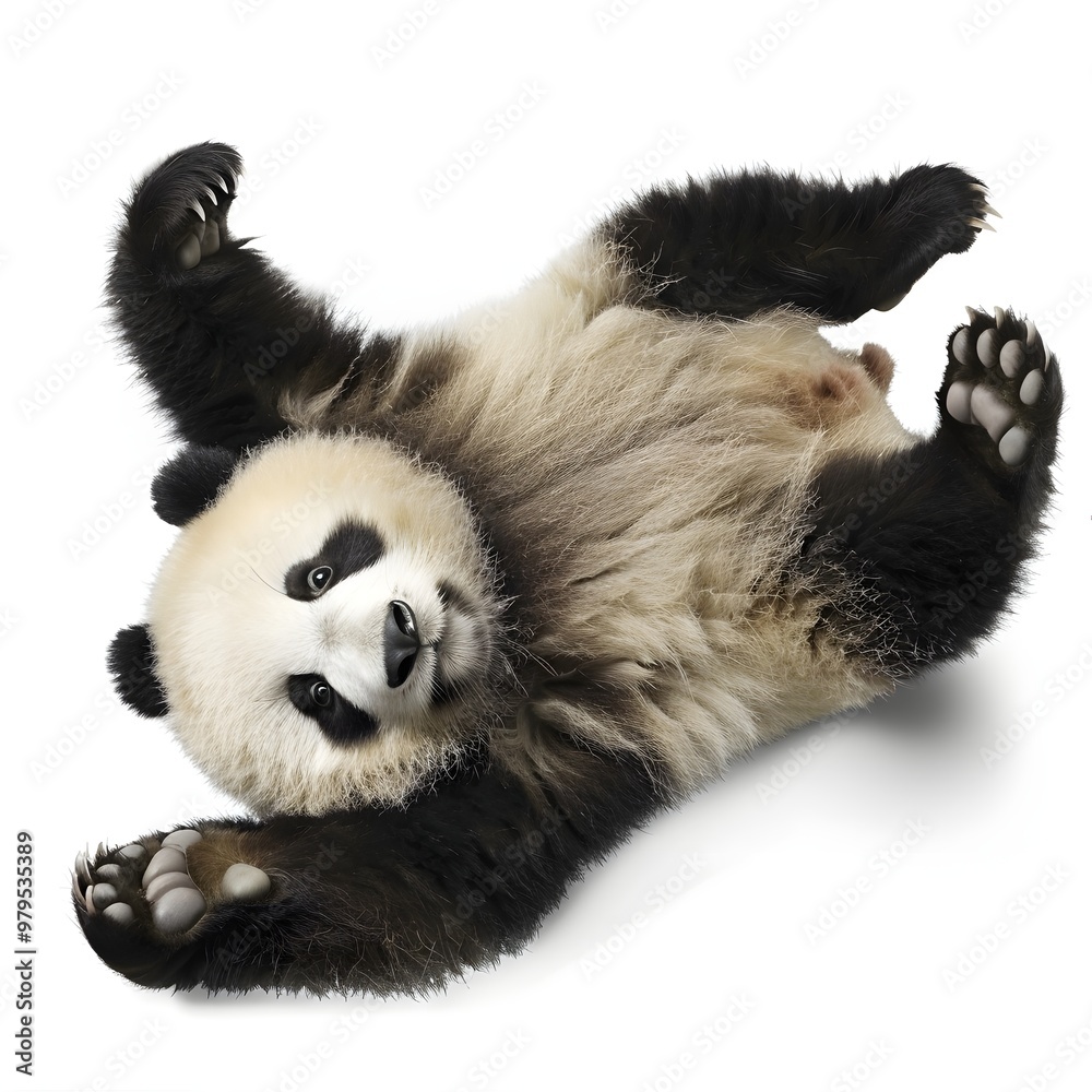 Panda Laying on Its Back with Paws in the Air, Playful Expression and ...