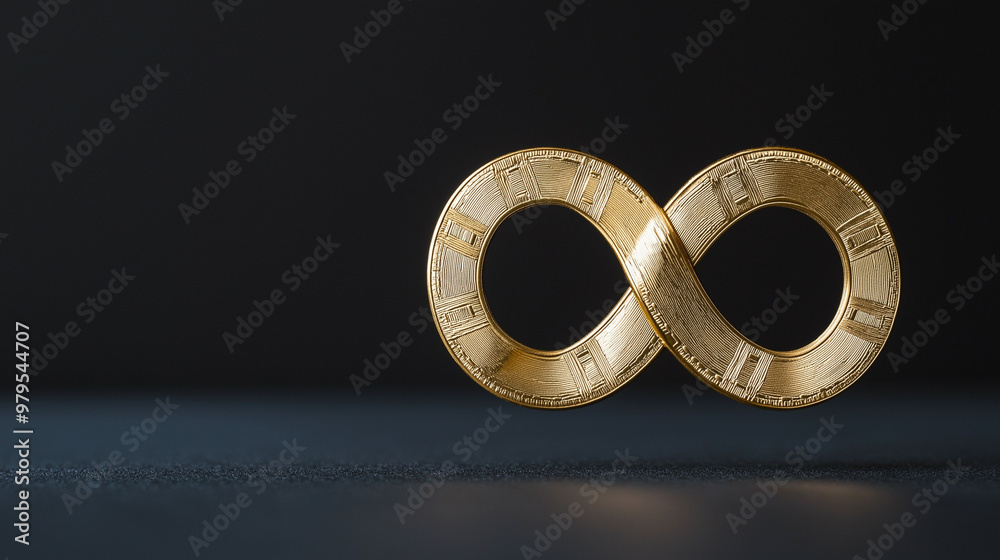 Gold infinity symbol with Roman numeral detailing on a black background ...