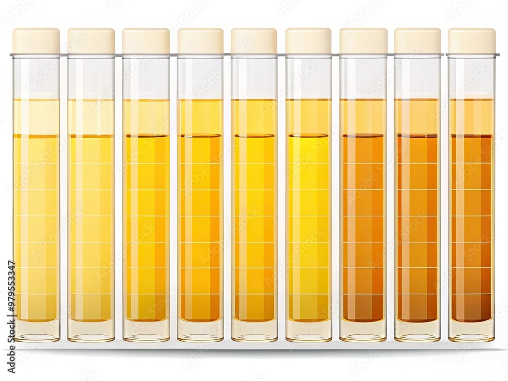 A vivid illustration of a urine color chart displays a range of shades ...