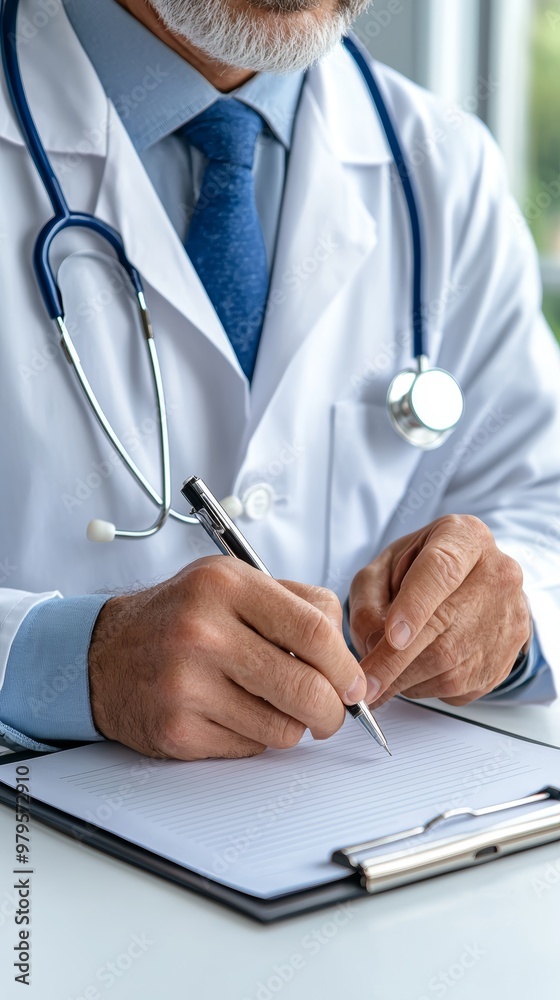 Doctor writing notes on a clipboard during a physical exam, health ...