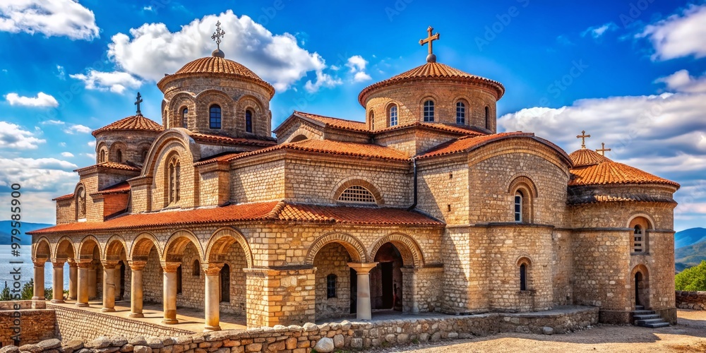 Historic Byzantine Holy Mother of God Church facade in Ohrid, North ...