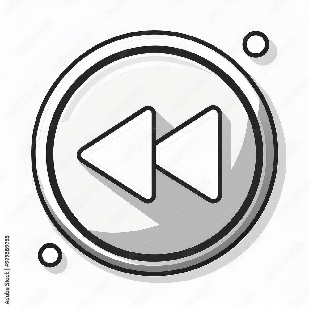 Minimalist Black and White Rewind Button Icon in Circular Design with ...