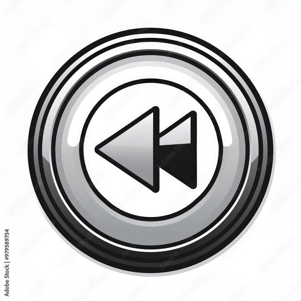 Minimalist Black and White Rewind Button Icon in Circular Design with ...