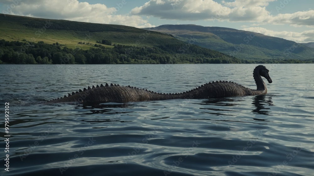 Loch ness monster nessie swimming in the lake Stock Photo | Adobe Stock