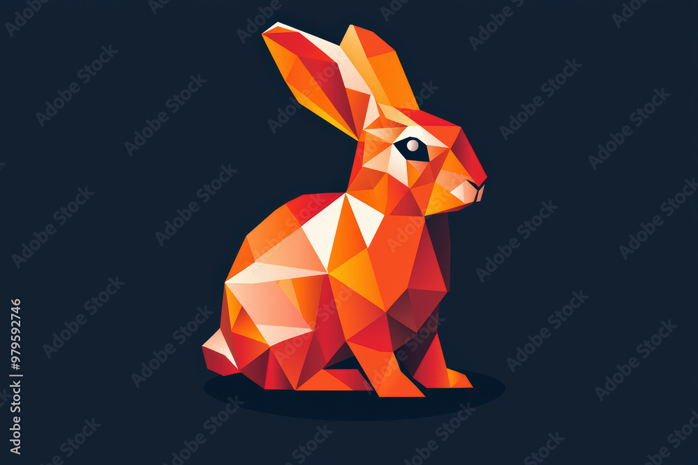 Geometric rabbit logo in flat design, showcasing vibrant orange color ...