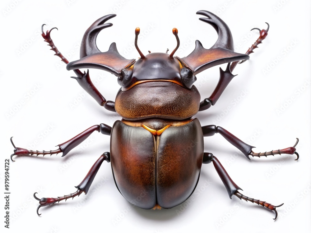 Foto de Large, dark brown stag beetle with distinctive antler-like ...