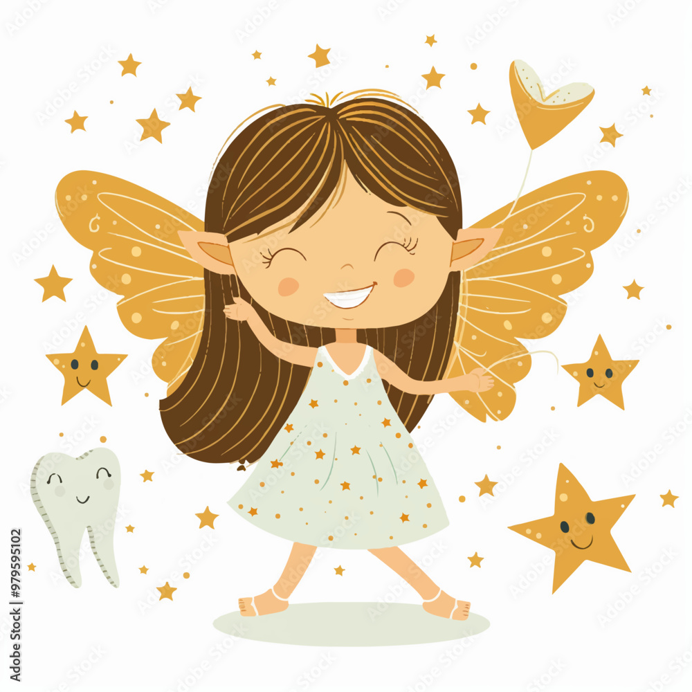 Tooth fairy in a caron and with a magic platter. The tooth fairy holds ...
