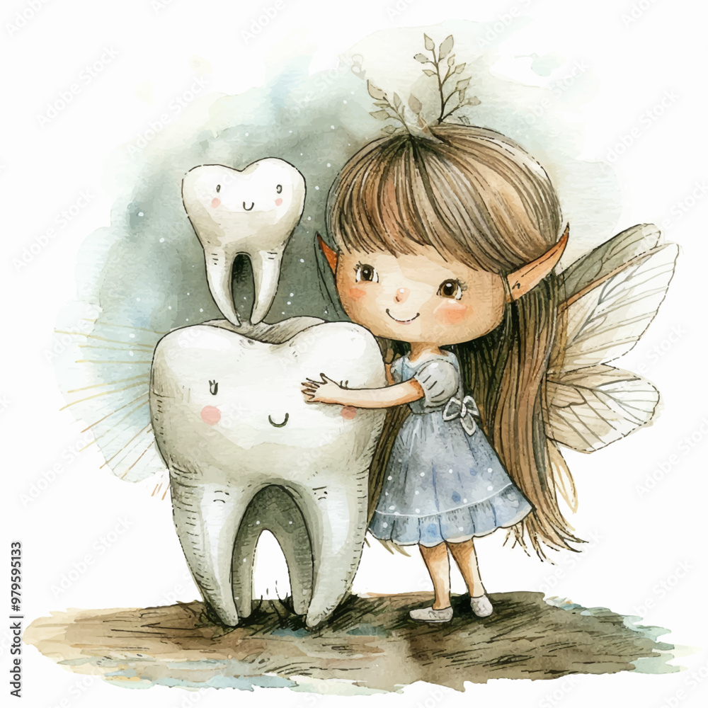 Tooth fairy in a caron and with a magic platter. The tooth fairy holds ...