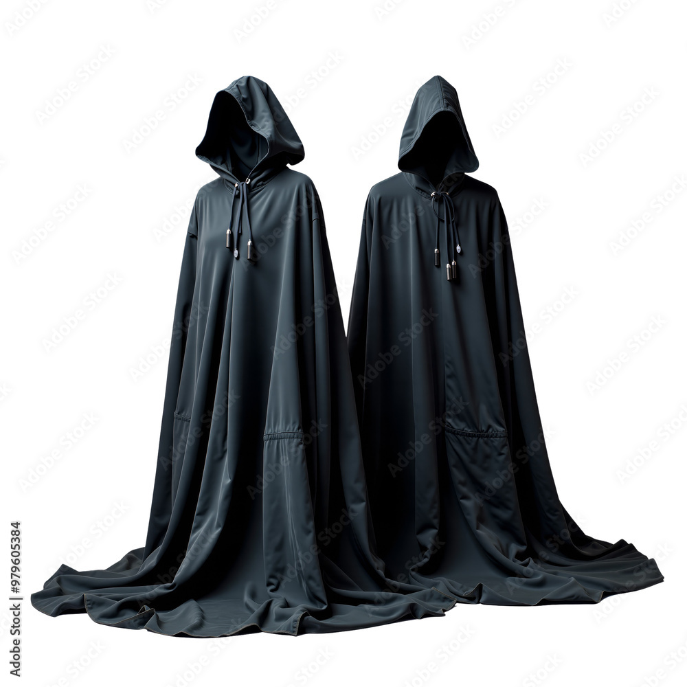 Black Hooded Cloak: A pair of long, flowing black cloaks with hoods ...