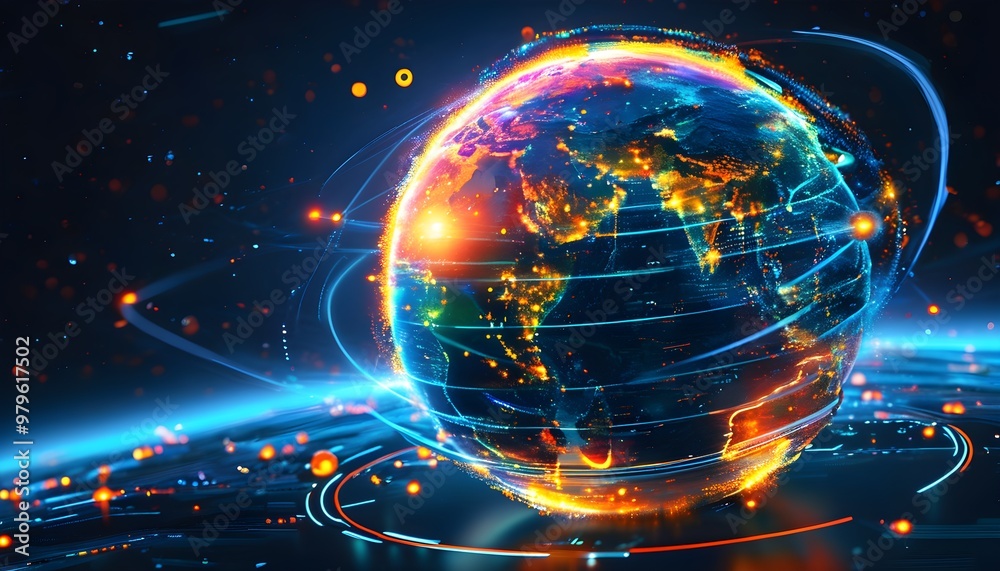 Illuminated Digital Globe Showcasing Global Connectivity and Technology ...