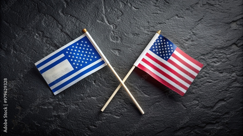 Side-by-side, two small flags of the United States and Israel rest on a ...