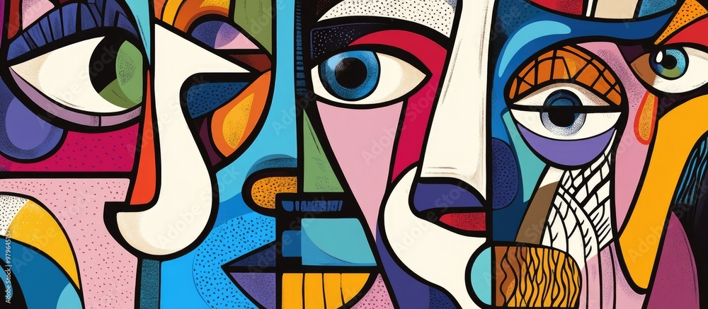 Cubist style hand drawn faces An abstract surreal 2d template suitable ...