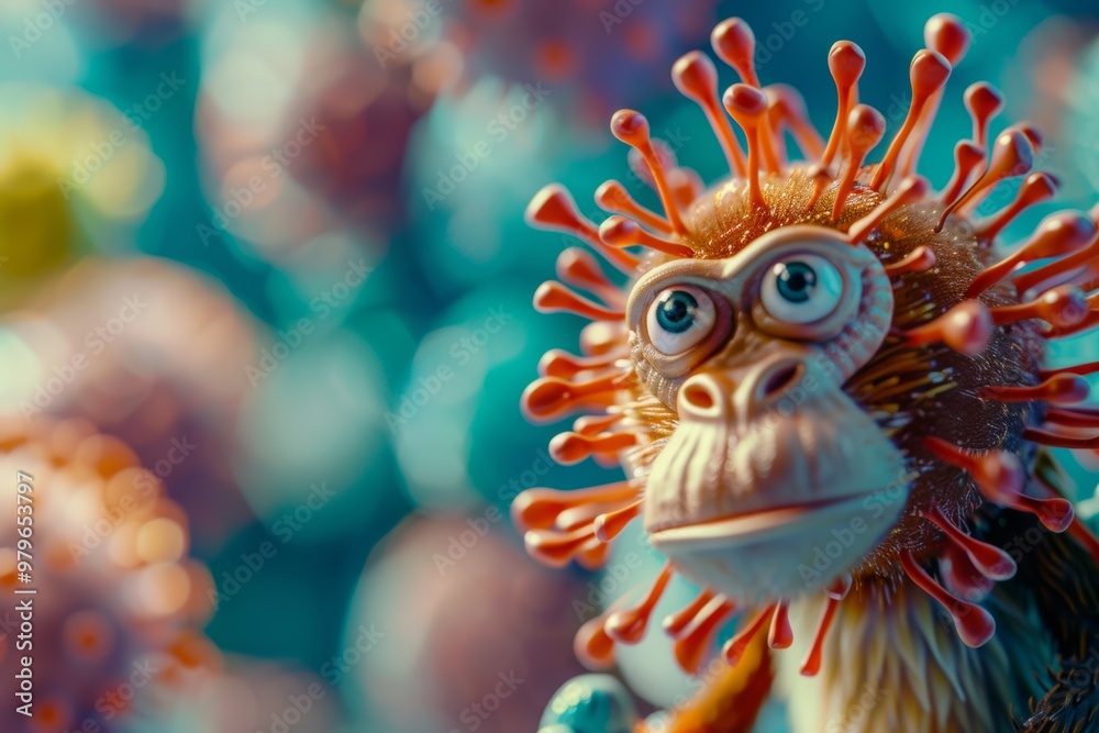 Vibrant and funny drawing of virus monkey head. Creative and funny ...