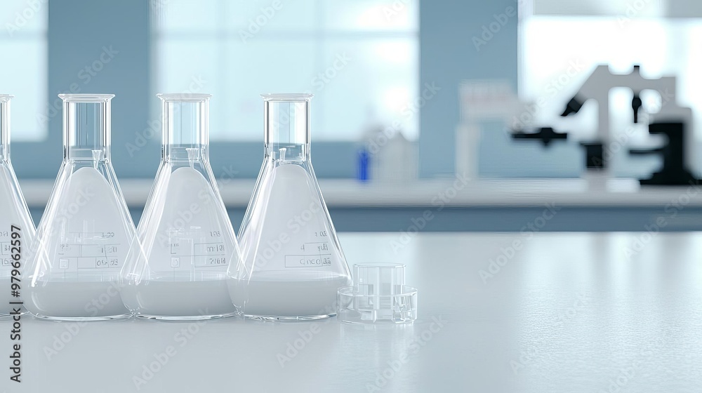 Sterile laboratory environment with tissue culture flasks lined up ...