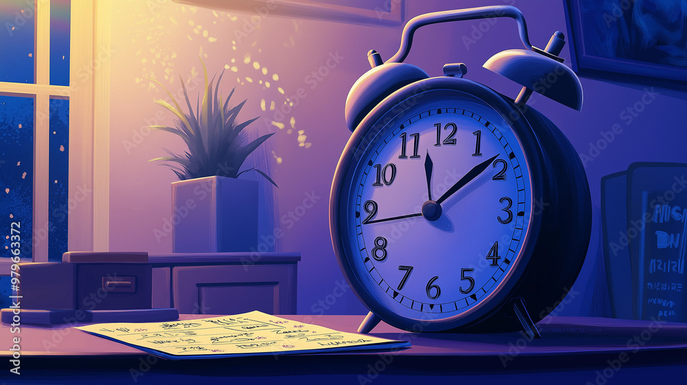 Alarm clock with a calendar page for January 1st, 2025, where the clock ...