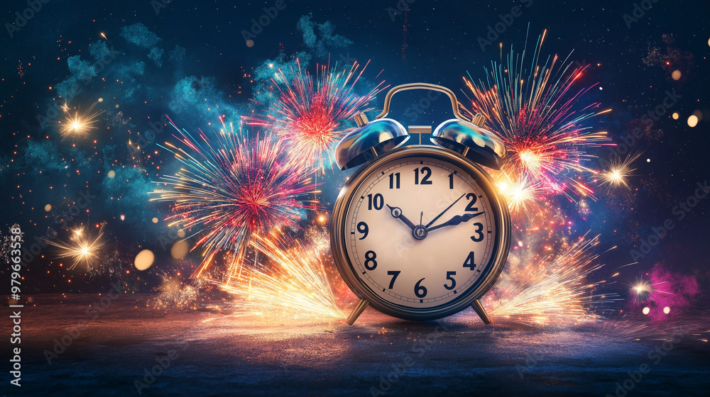 Alarm clock with fireworks bursting out of the top, and the numbers on ...