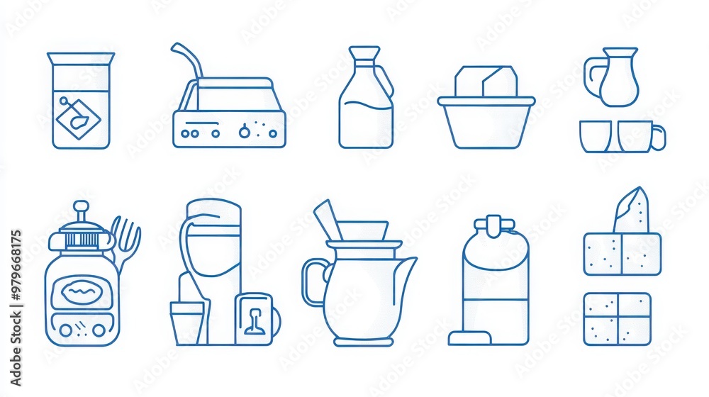 Dairy Processing thin line icon set. Including milk pasteurization ...