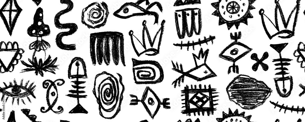 Seamless pattern with african elements, tribal shapes and textile ...