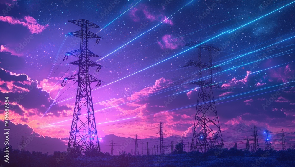 High-urban energy power an electrical tower with laser beams and ...