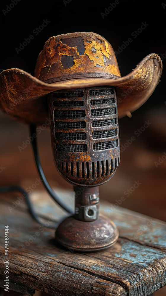 Classic vintage microphone with a cowboy hat, perfect for music-themed ...