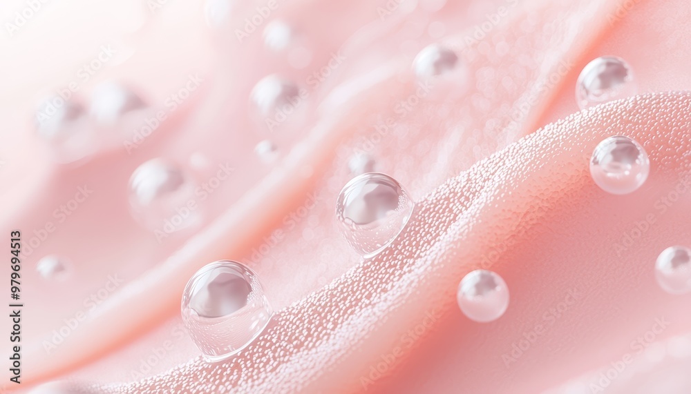 A glowing skin surface with pearl-like hydration spheres sinking into ...