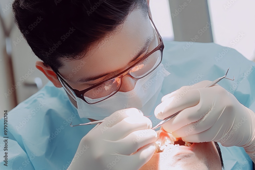 Dentist performing precise root canal treatment, removing infected pulp ...