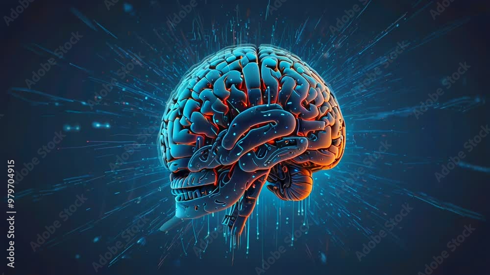 Flying inside the Digital Brain of Artificial Intelligence, Bid data. Illustration of thought ...