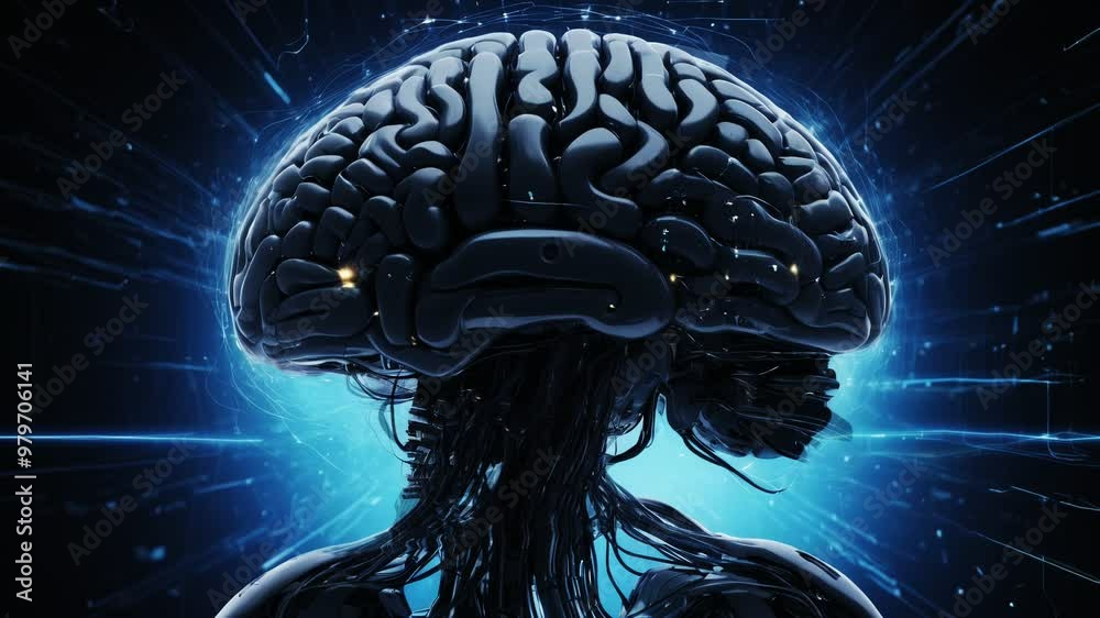 Flying inside the Digital Brain of Artificial Intelligence, Bid data. Illustration of thought ...