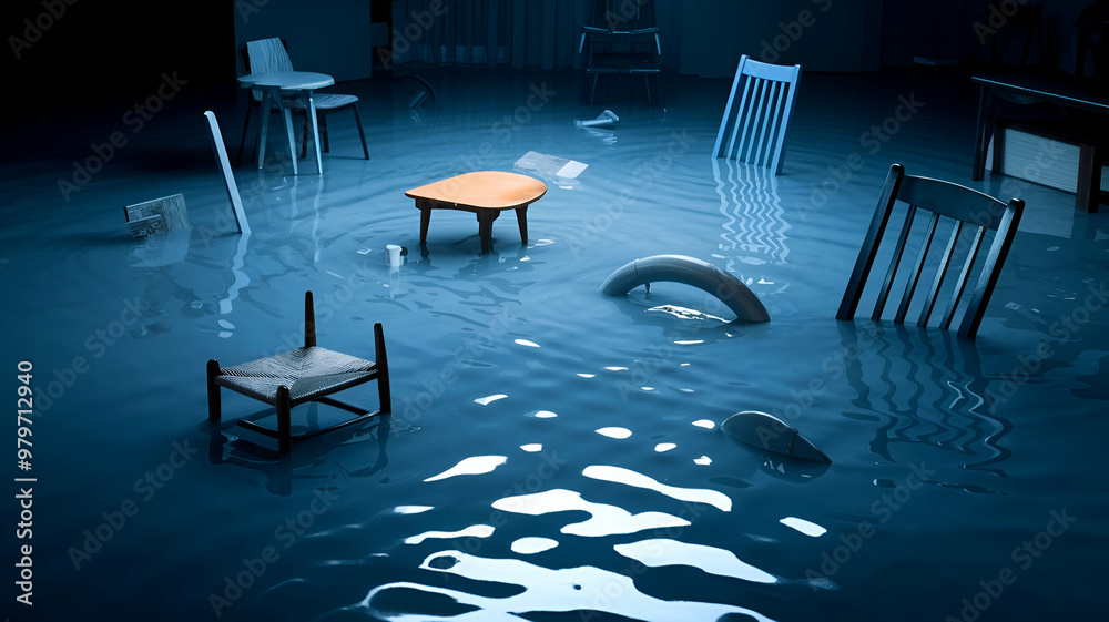 Flooded Room in Studio Lighting – Commercial-Grade Imagery of Rising ...