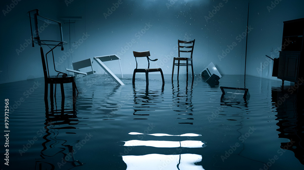 Flooded Room in Studio Lighting – Commercial-Grade Imagery of Rising ...