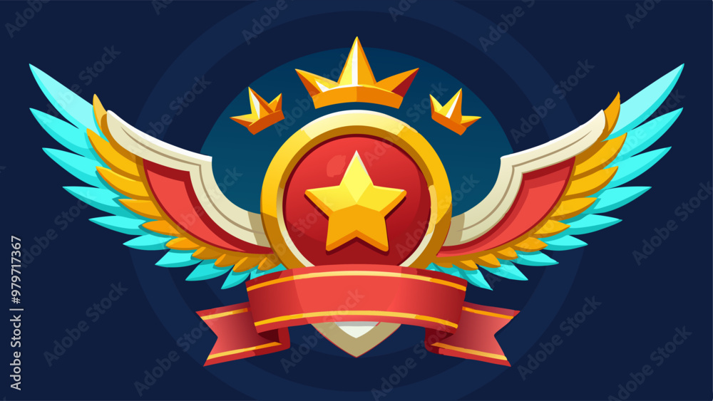 Circle badge frame for game ui avatar design with wings, golden crown ...