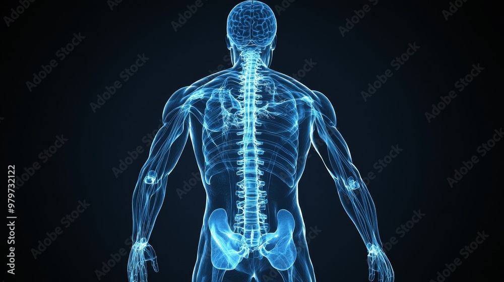 A detailed X-ray view of the human nervous system, showcasing the ...