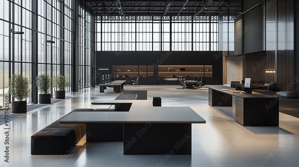 hyper modern tables in perpendicular and grid formation office layout ...