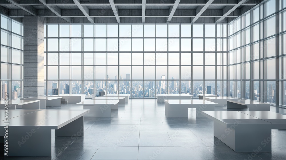 hyper modern tables in perpendicular and grid formation office layout ...