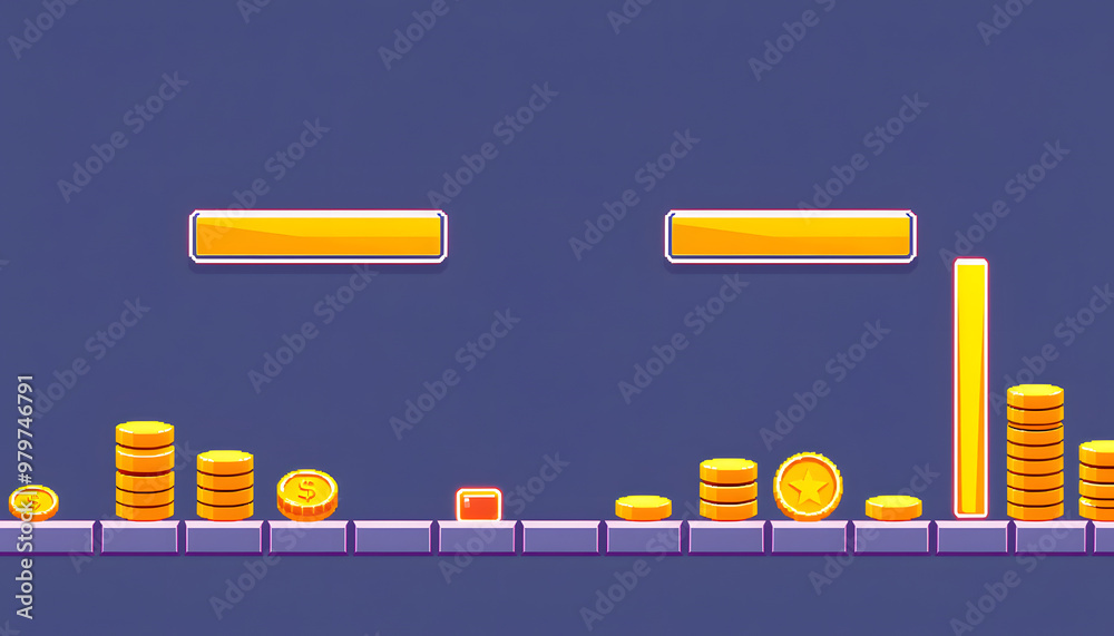 8bit pixel arcade game experience bars and energy levels, vector UI interface elements. Arcade ...