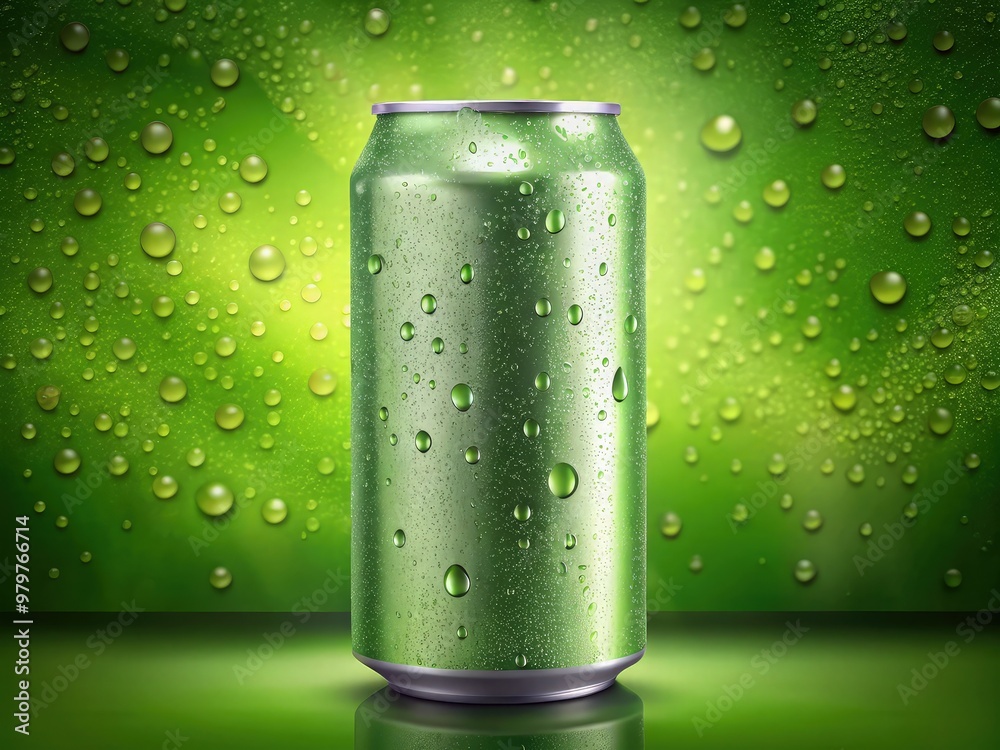 A plain drink can mockup featuring condensation droplets on its surface ...