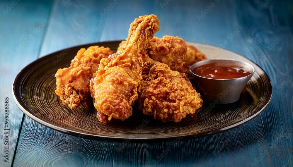 Deep fried chicken on a plate; a plate of crispy double fried chicken ...