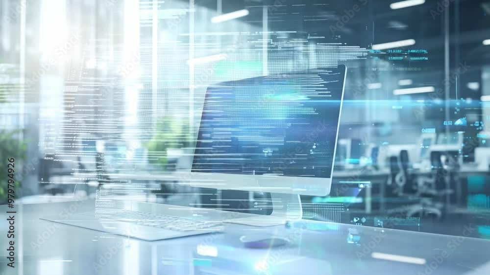 A sleek desktop computer is displayed in a contemporary office ...