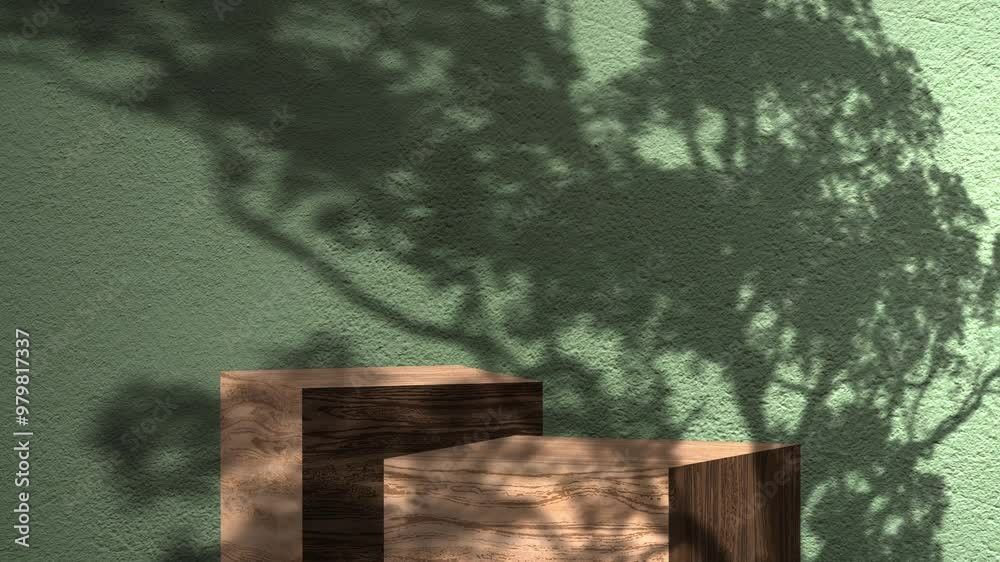 3d video render template mockup of block shape wood grain podium ...