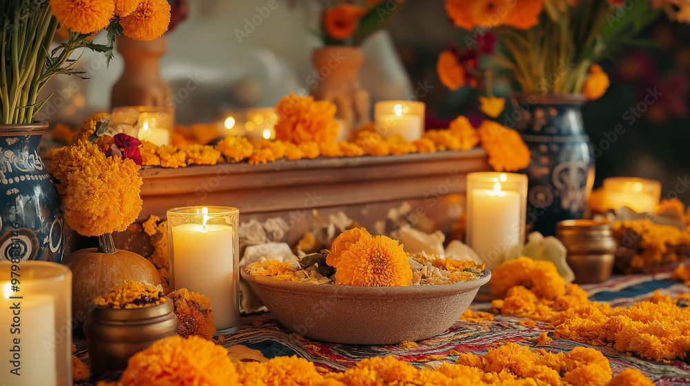 Traditional Mexican Altar Setup, a detailed scene of an altar with ...