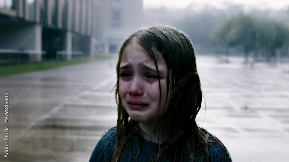 Girl crying in the rain, capturing a poignant moment. A heartfelt video ...