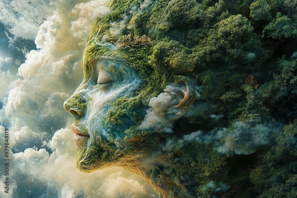 ethereal portrayal of mother earth as a goddess emerging from swirling ...
