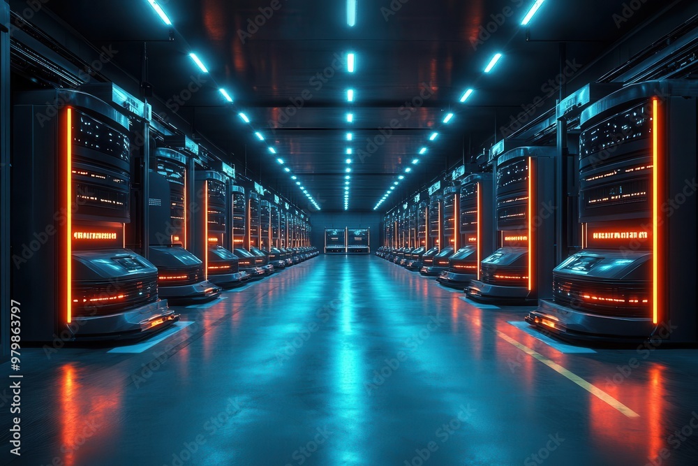 futuristic automated warehouse with aipowered robotic forklifts ... futuristic automated warehouse with aipowered robotic forklifts ...