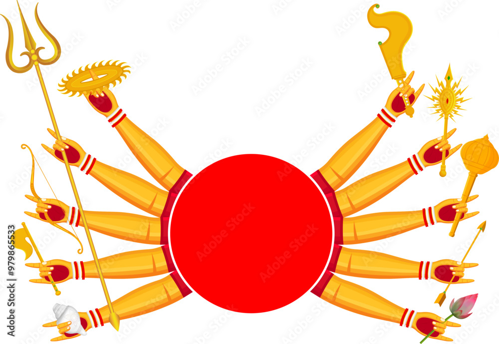 Goddess Durga ten hands in Happy Durga Puja Subh Navratri banner ...