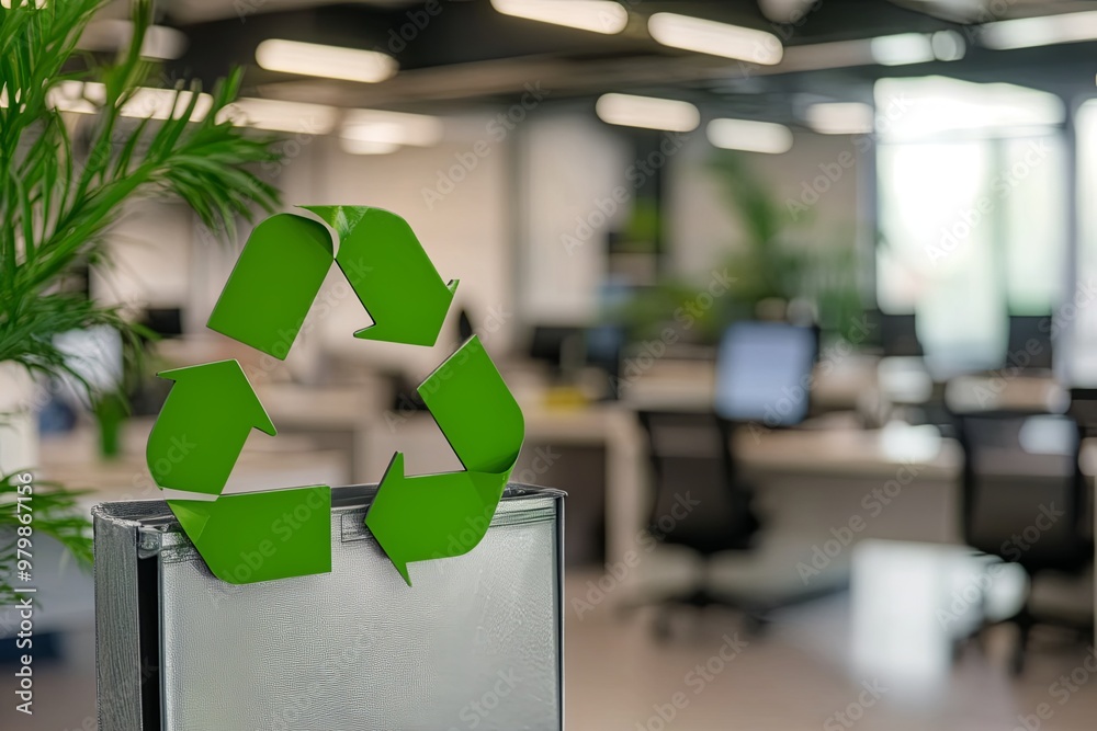 Green recycle symbol icon sign with professional environment background ...