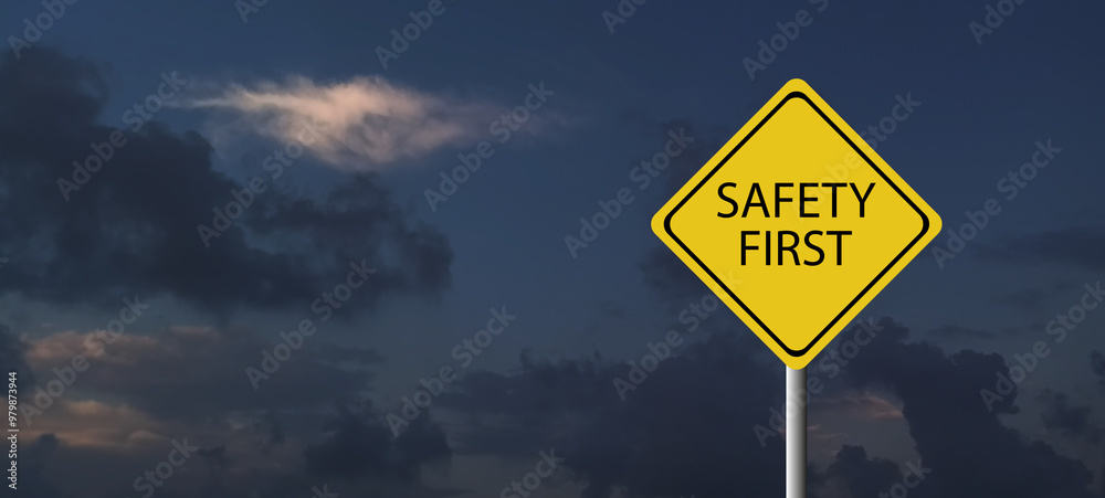 Safety first symbols, work safety, caution work hazards, danger ...