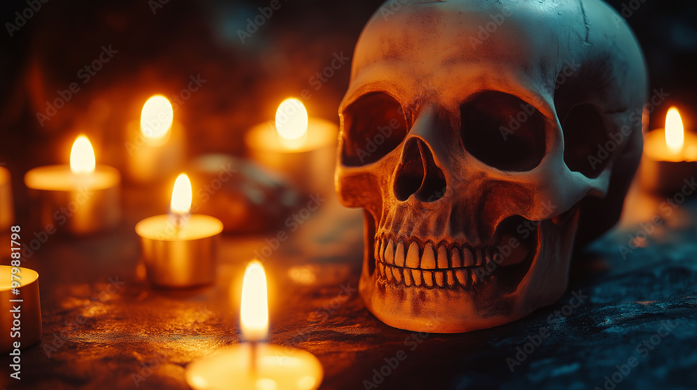 Skull and Candlelight, a skull with candles flickering around it ...